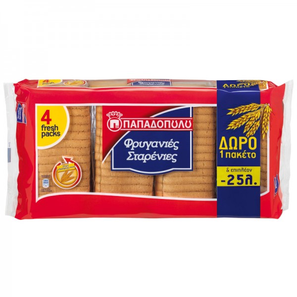 Φρυγανιές σταρένιες 3+1 Δώρο Παπαδοπούλου 510gr -0,25€
