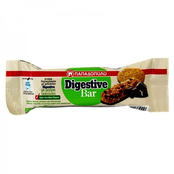Μπάρα Δημητριακών Digestive με Μαύρη Σοκολάτα Παπαδοπούλου 28gr