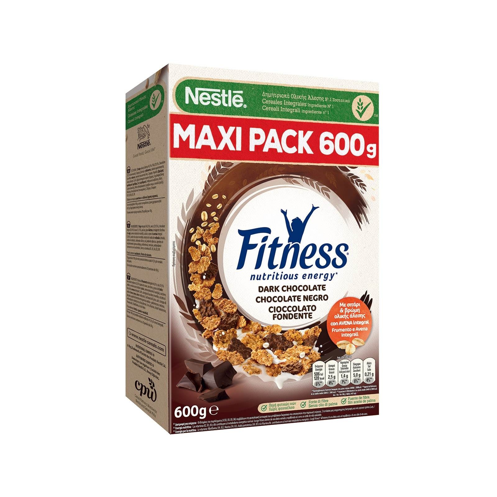 Δημητριακά με Σιτάρι και Βρώμη Ολικής Άλεσης Fitness Μαύρη Σοκολάτα 600gr