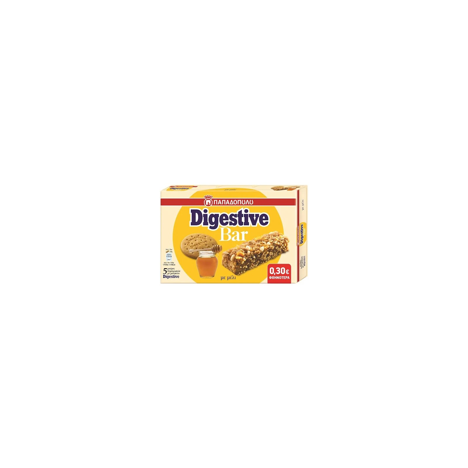 Digestive bar με μέλι Παπαδοπούλου 5x28gr (-0,30€)