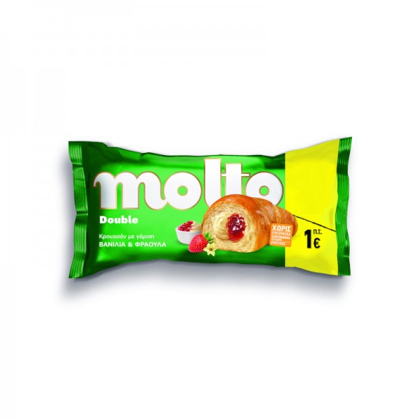 Κρουασάν με Γέμιση Βανίλια και Φράουλα Molto Double 92gr +15% Δωρεάν Προϊόν