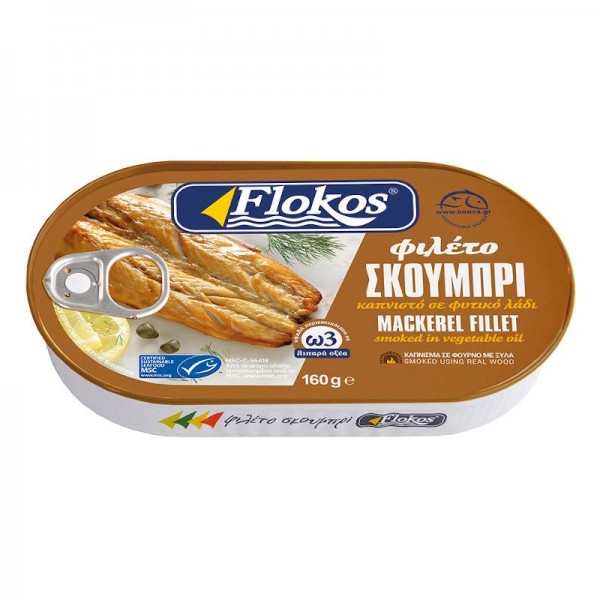 Φιλέτο Σκουμπρί Καπνιστό σε Φυτικό Λάδι Flokos 160gr